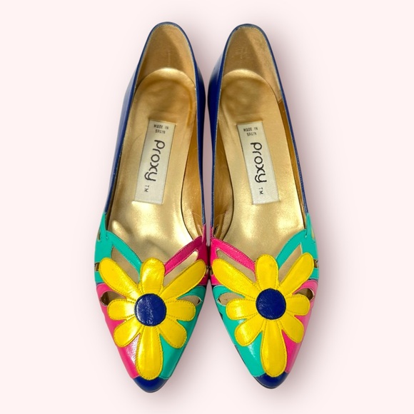 Proxy | Shoes | Vintage Proxy Myrna Daisy Leather Yellow Pink Heels ...